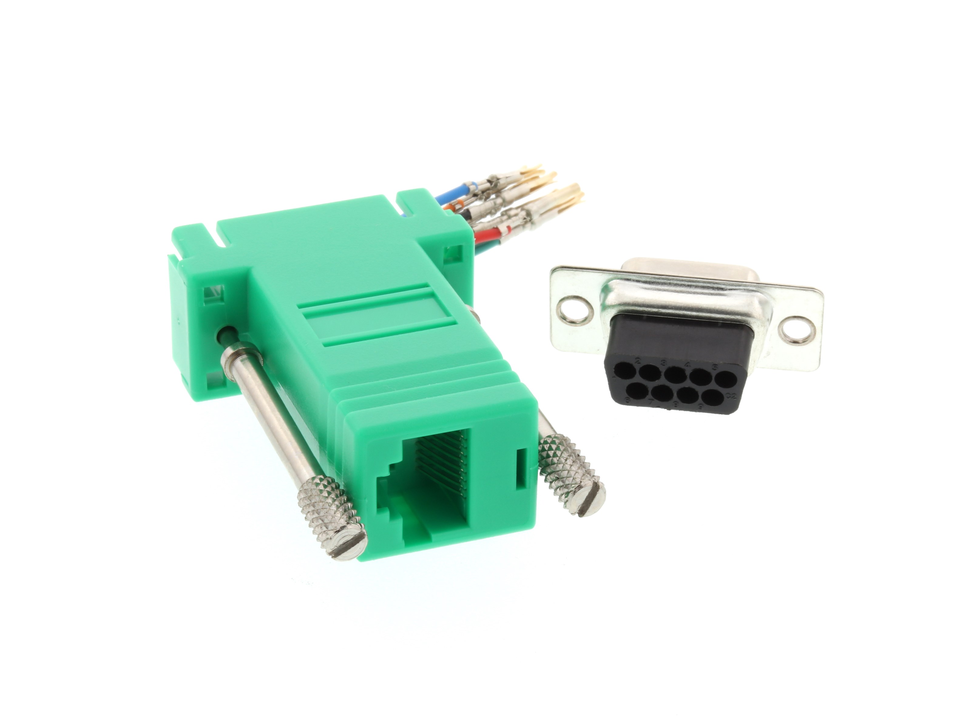 Modular Adapter Kit - DB9 Female to RJ45 - Green | Computer Cable Store