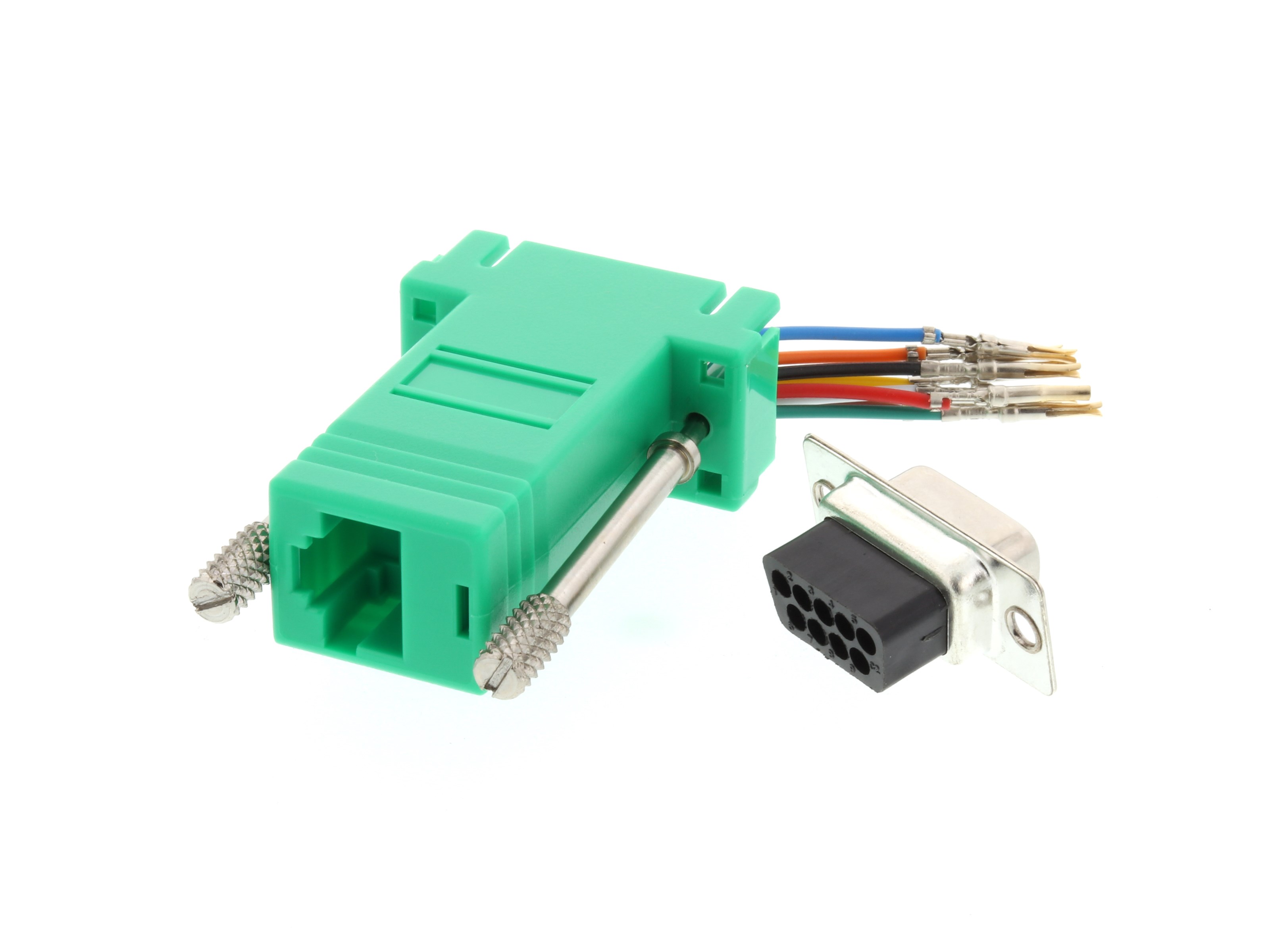 Modular Adapter Kit - DB9 Female to RJ45 - Green | Computer Cable Store