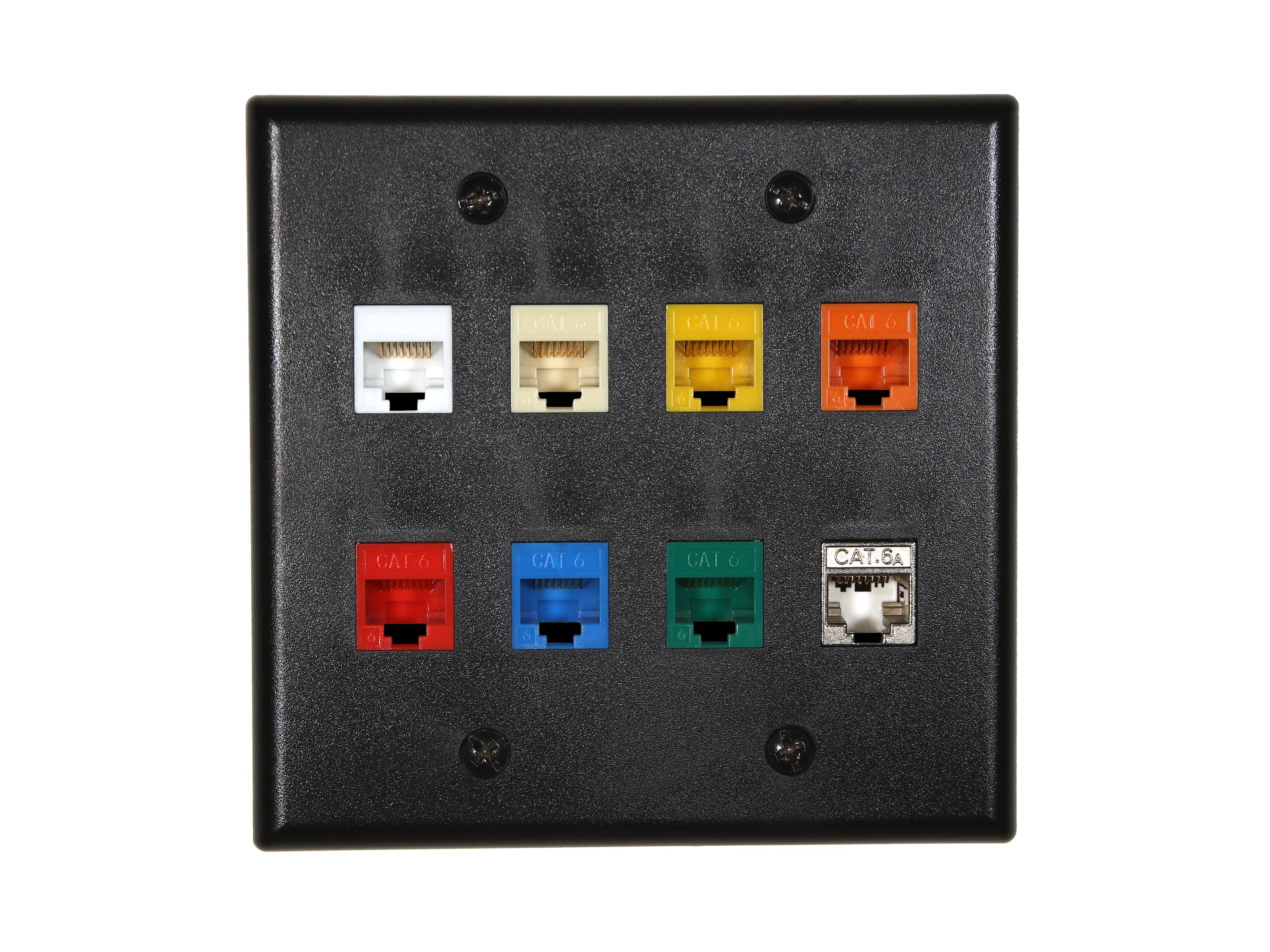 8 Port Keystone Faceplate - Dual Gang - Black | Computer Cable Store