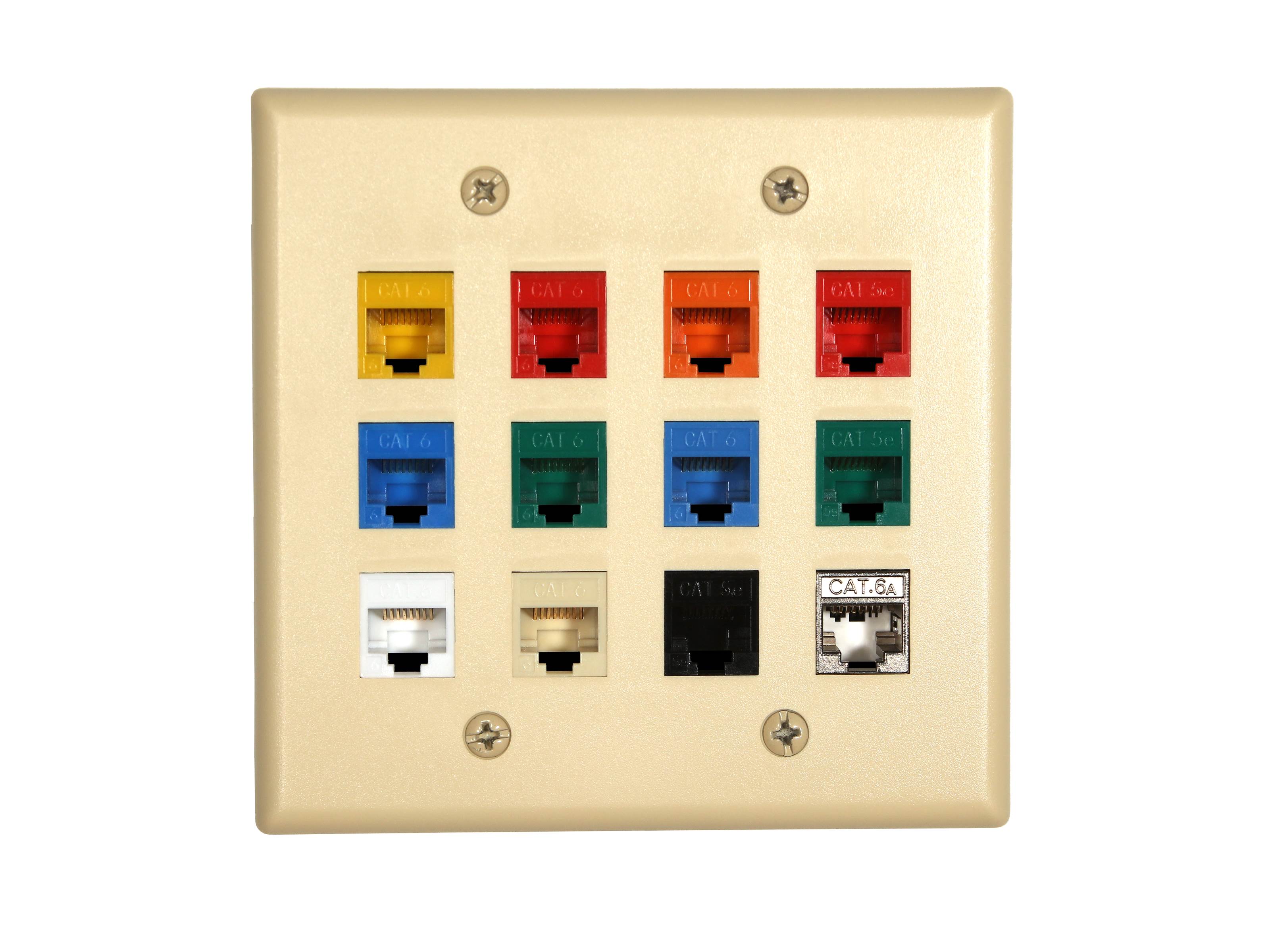 12 Port Keystone Faceplate - Dual Gang - Ivory | Computer Cable Store