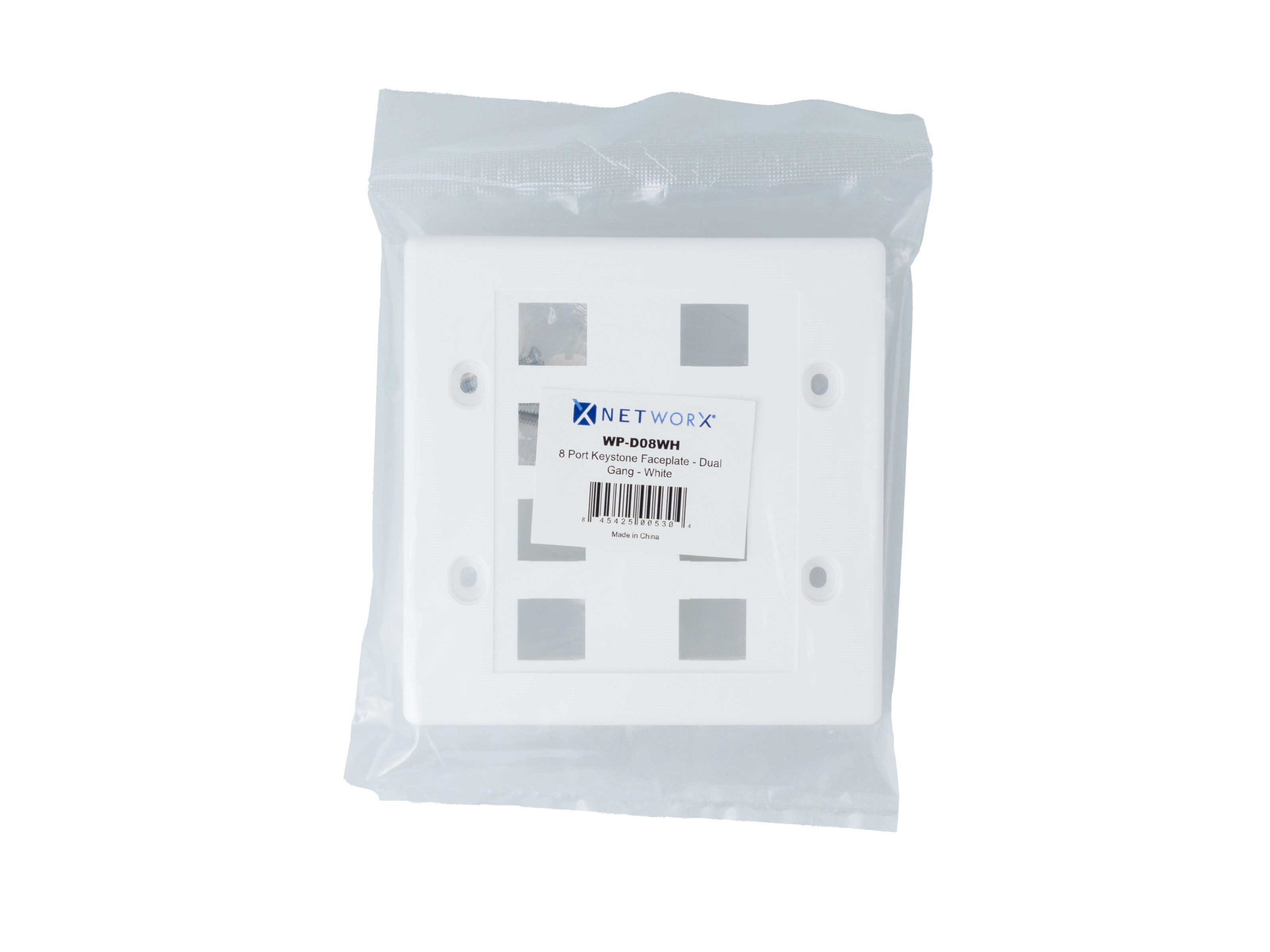 8 Port Keystone Faceplate - Dual Gang - White | Computer Cable Store